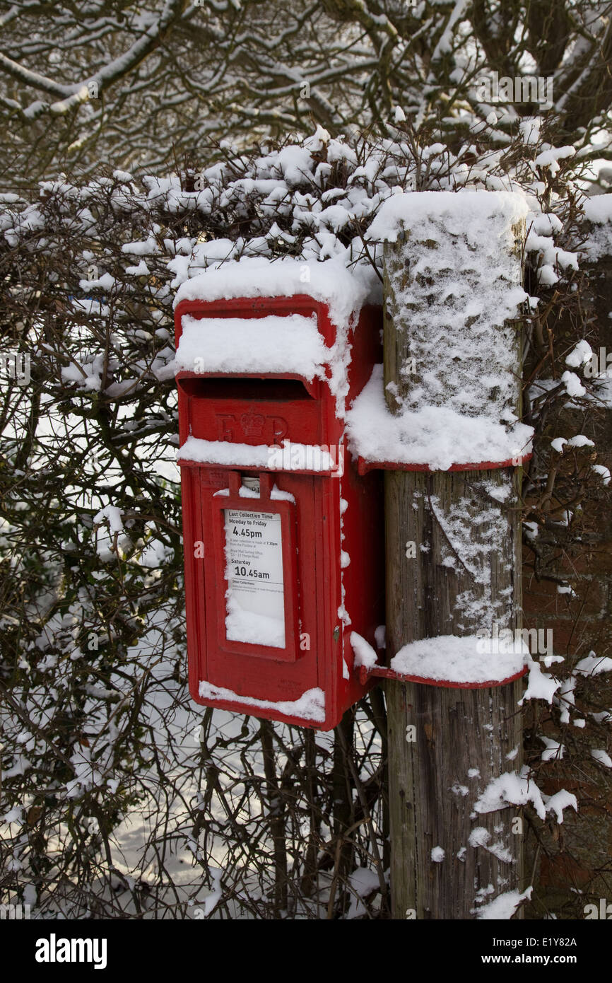 Snowy postbox in the hedgerows Stock Photo - Alamy