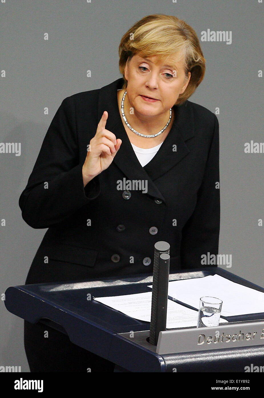 Chancellor Angela Merkel gives a speech during the budget debate in the ...