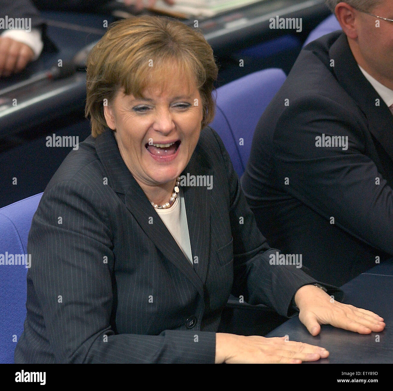 Chancellor and CDU chairwoman Angela Merkel laughs out loudly on the ...