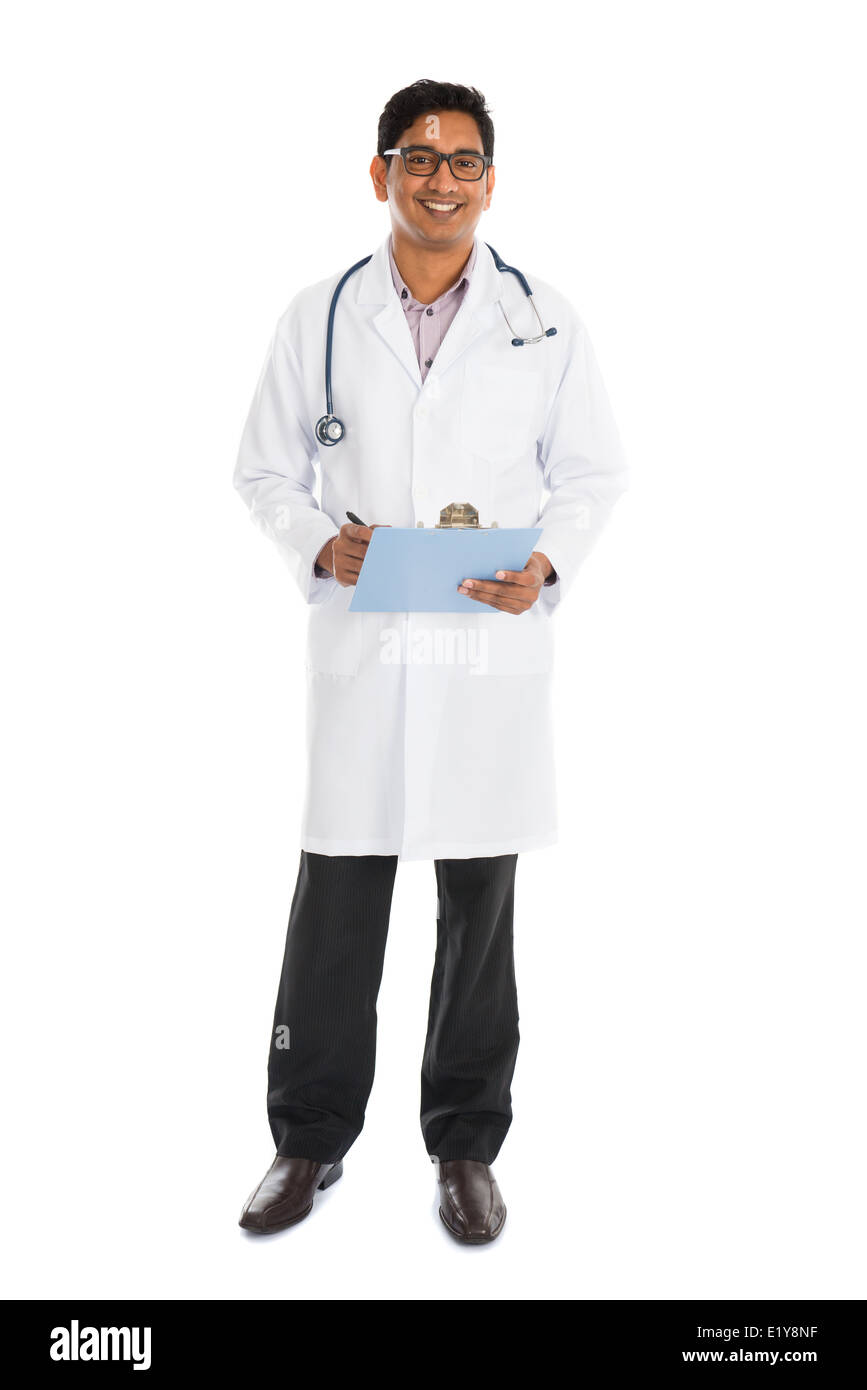 indian male doctor full body writing on board isolated on white Stock ...