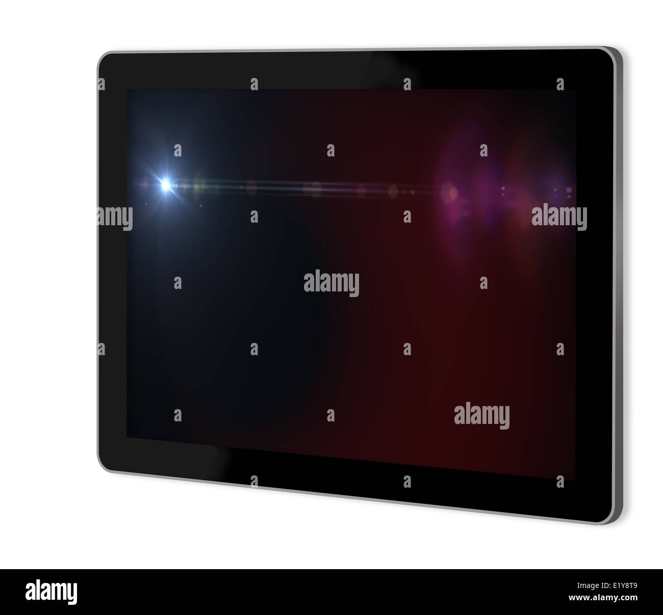 Lens flare effect in space on screen of tablet made in 3d software ...