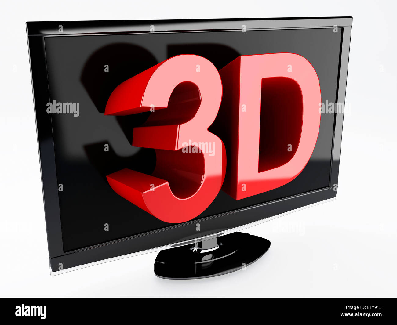 three dimensional television screen with 3D text. isolated white Stock ...