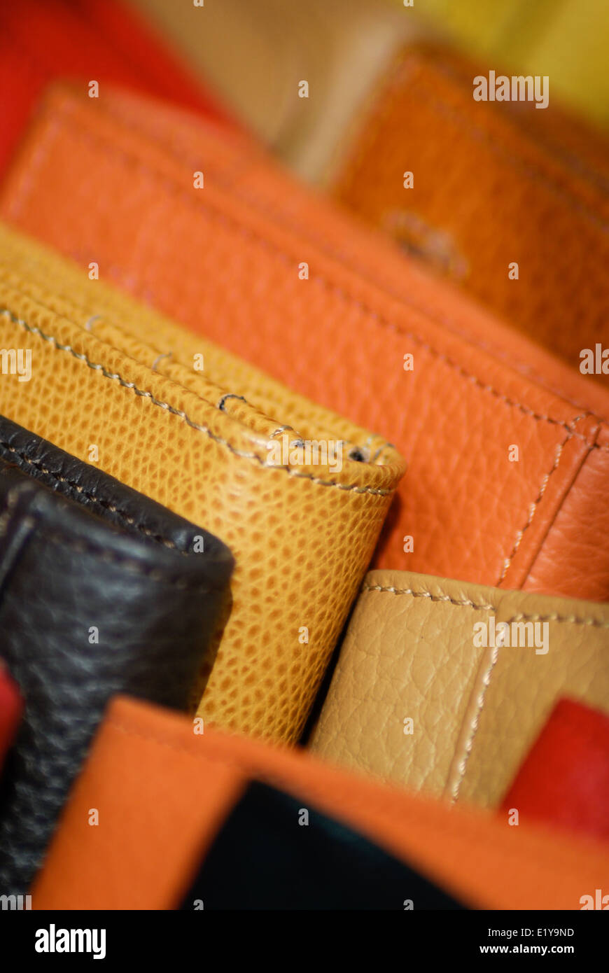 Leather purses on a market stall Stock Photo - Alamy
