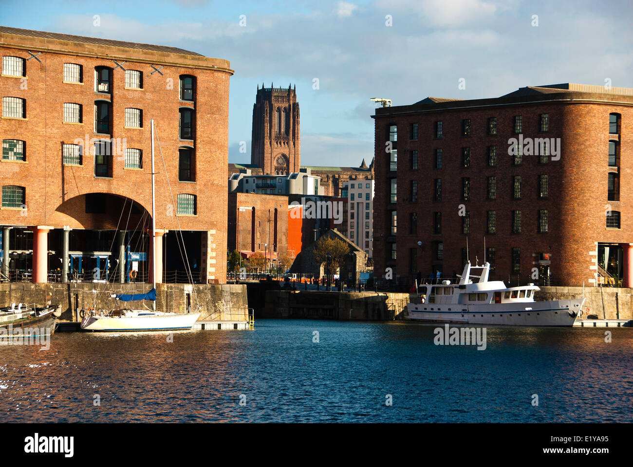 View of the Anglican Cathedral, Liverpool, from Albert Dock Stock Photo ...
