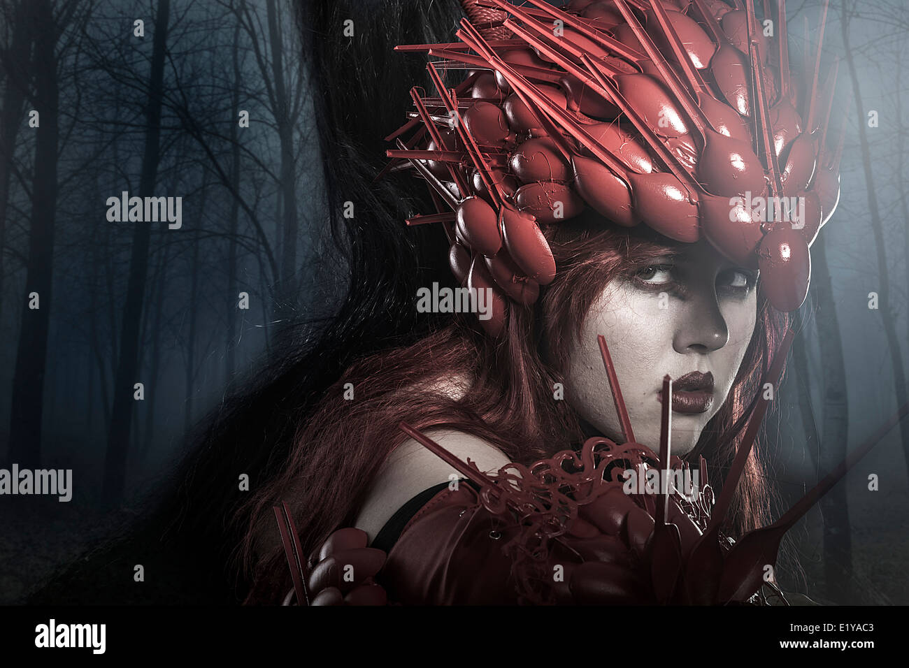 Viking warrior in a dark forest, valkyrie Stock Photo - Alamy