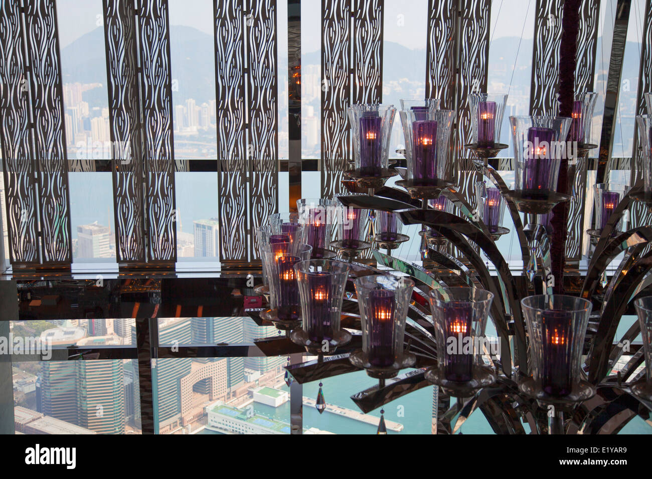 Chandelier in Tosca restaurant in Ritz Carlton inside ICC, Kowloon ...