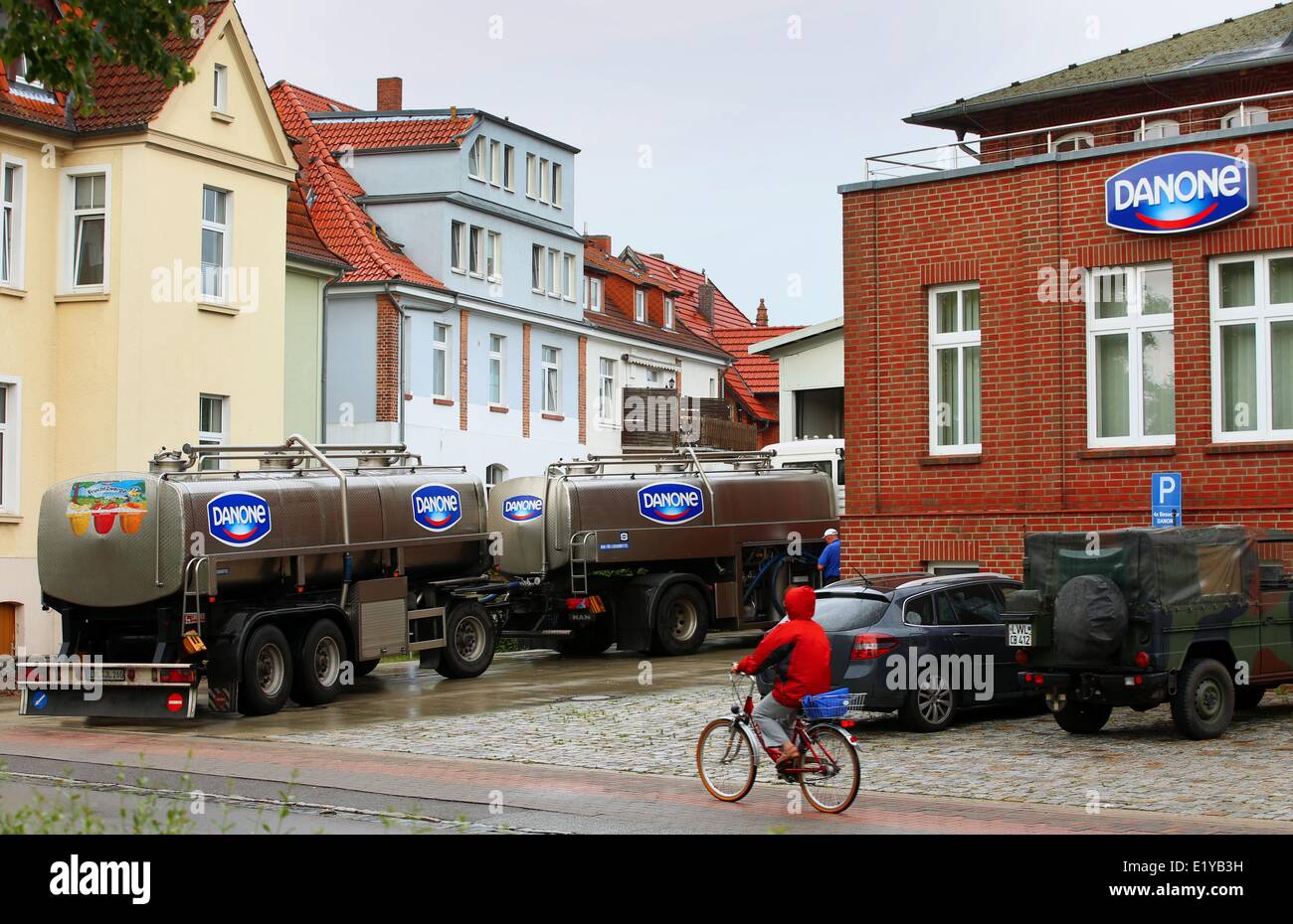 A milk truck is seen in front of a dairy of French company Danone in ...