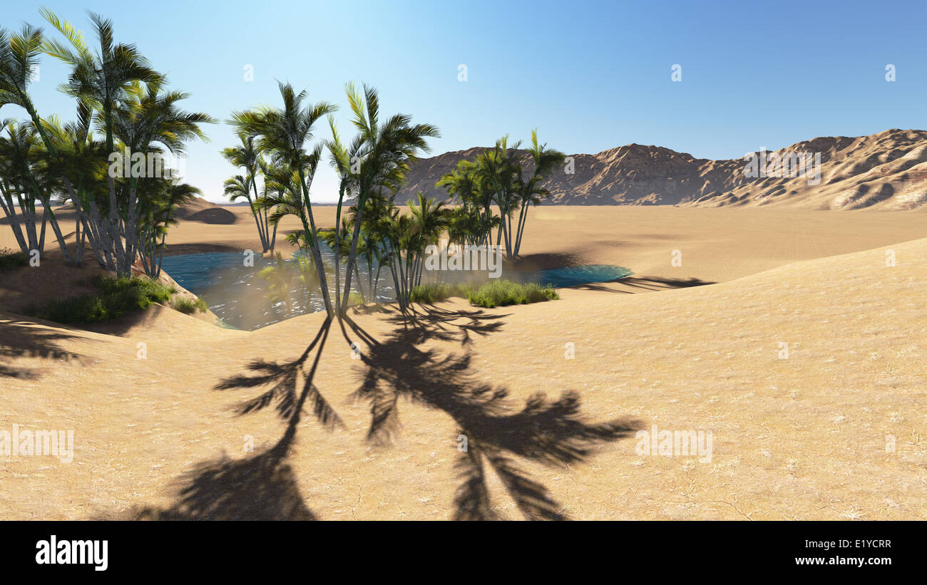 Oasis in the desert made in 3d software Stock Photo - Alamy