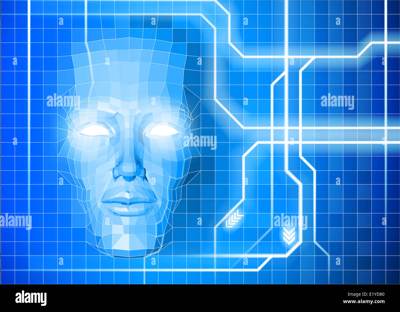 A face technology background abstract concept of a blue face emerging ...