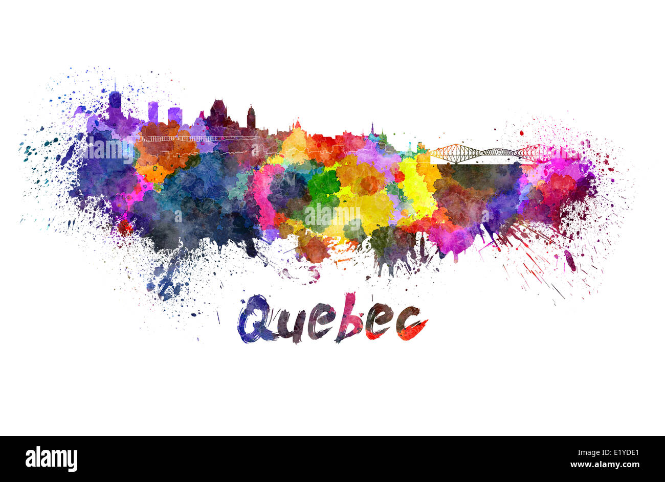 Quebec skyline in watercolor splatters Stock Photo - Alamy