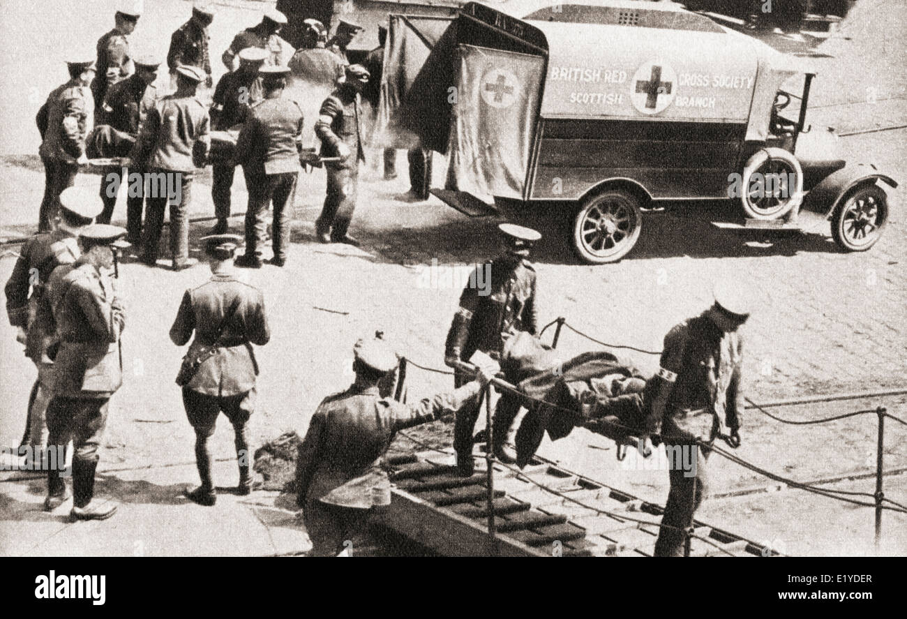 The first of the wounded during WWI, seen here at the French port of Le ...