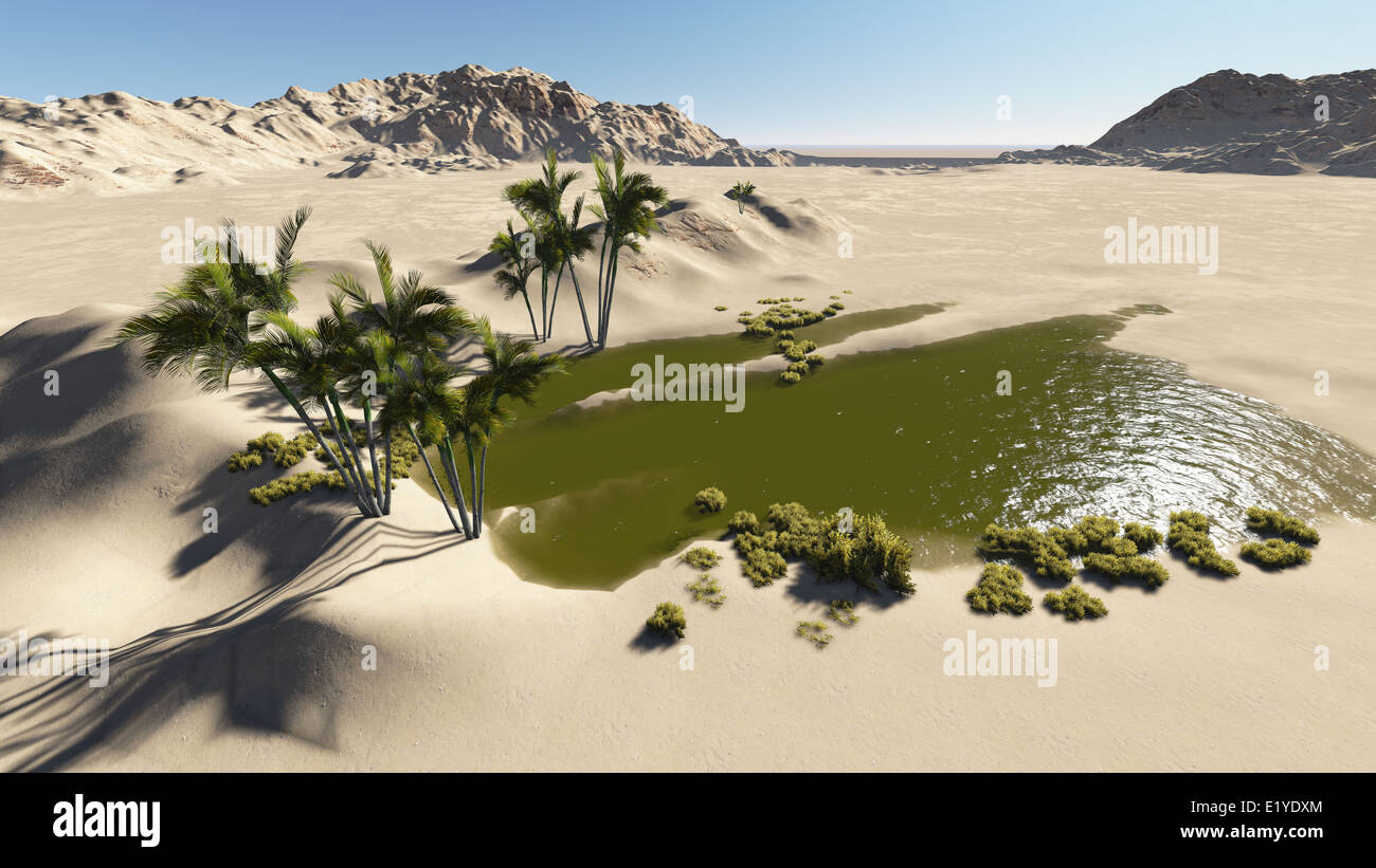 Oasis in the desert made in 3d software Stock Photo - Alamy