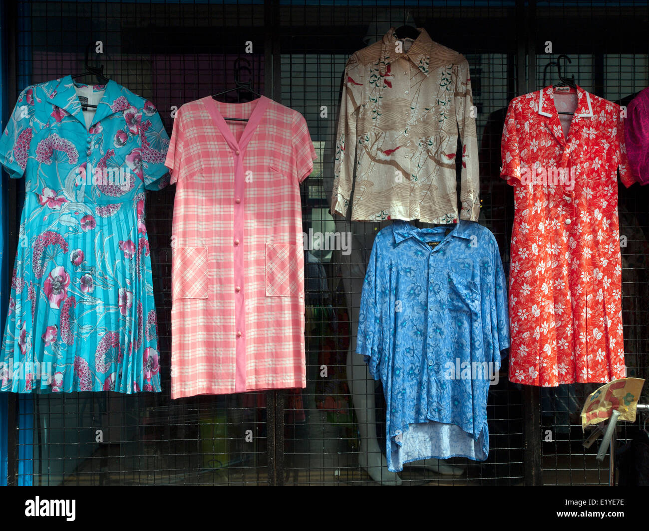 A display of second-hand clothing on a stall in the North Laine area of ...