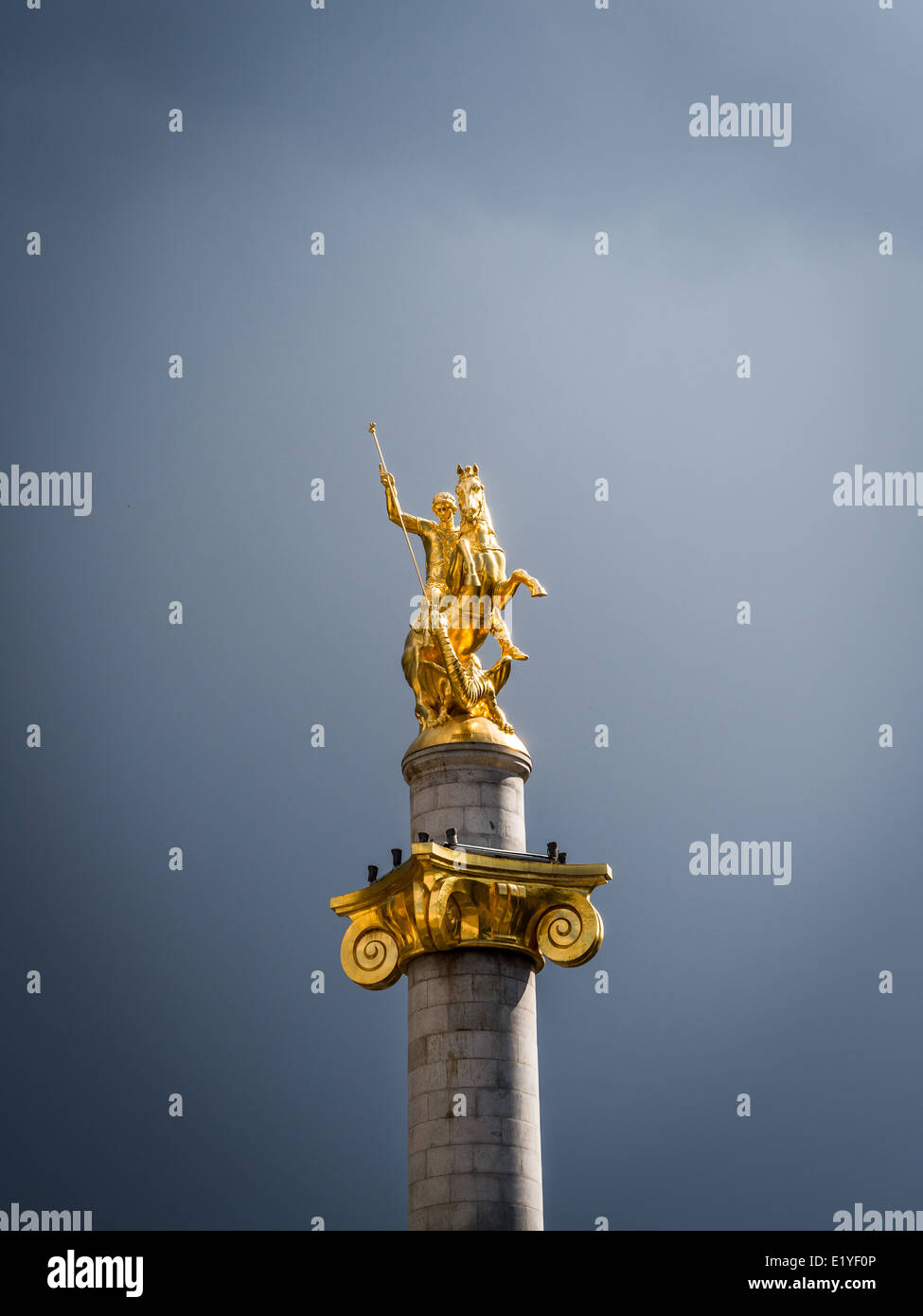 Statue of saint George on the Freedom Square in Tbilisi, Georgia Stock ...