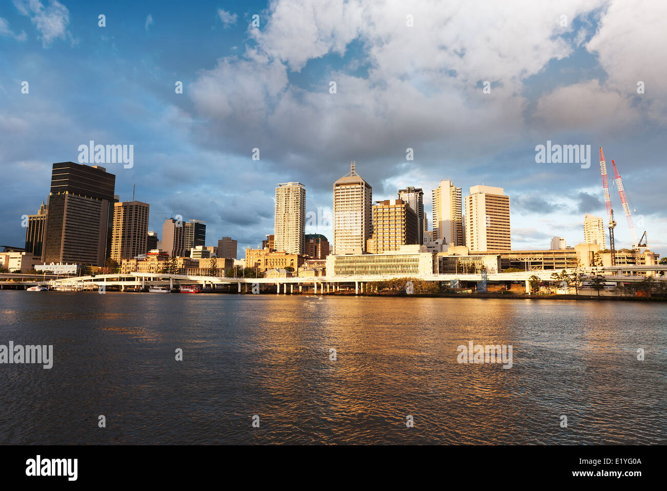 Urban landscape of modern buildings and street by Brisbane River Stock ...