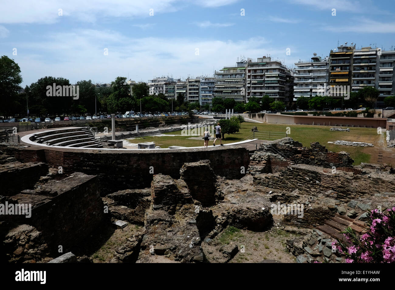 Tourists in the Roman Agora forum of Thessaloniki, Greece Stock Photo ...
