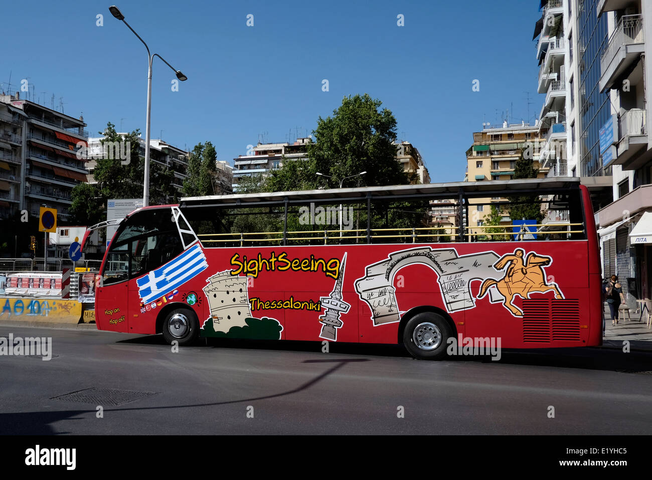 Sight seeing bus in Thessaloniki, Greece Stock Photo - Alamy