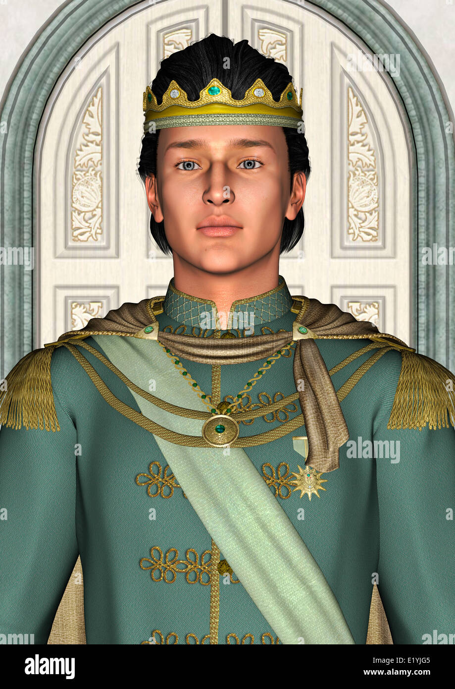 3D digital render of a beautiful fairy tale prince in a palace Stock ...