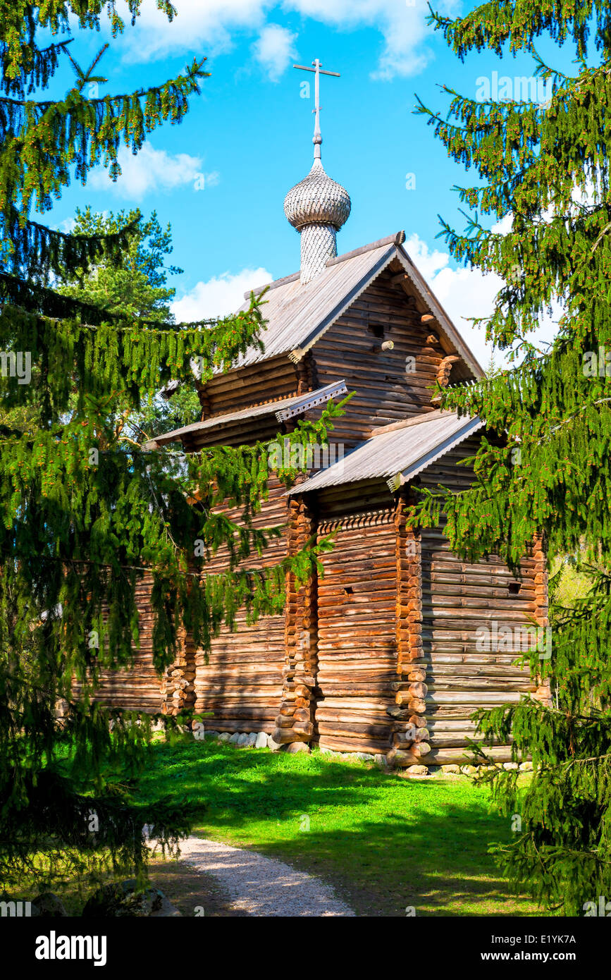 Russian traditional old church in the woods Stock Photo - Alamy