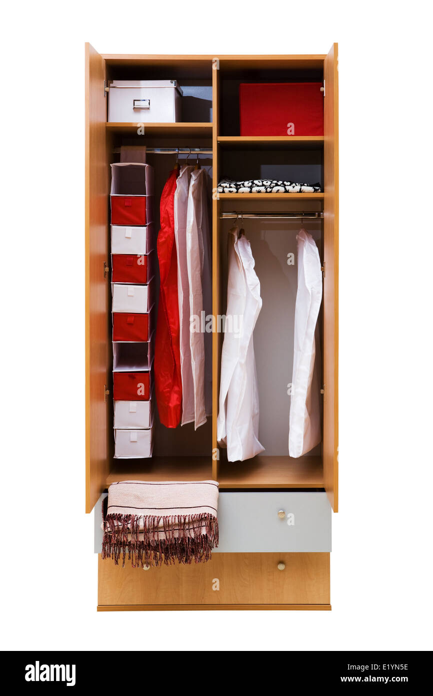modern wardrobe with clothes on a white background Stock Photo - Alamy