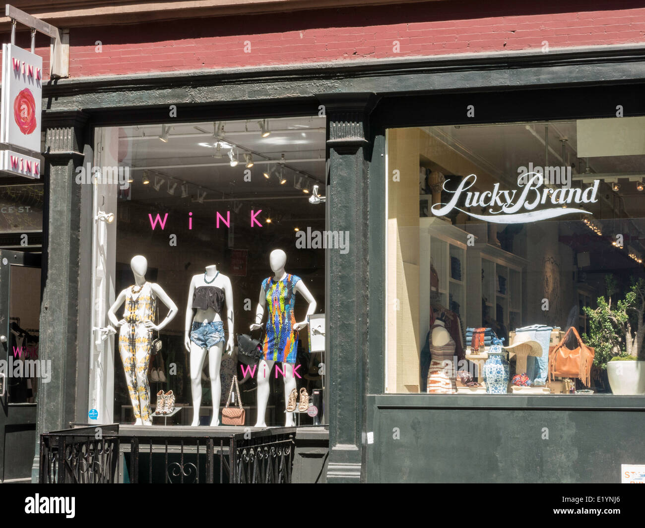 Wink and Lucky Brand Storefront Window Displays, SoHo, NYC Stock Photo ...