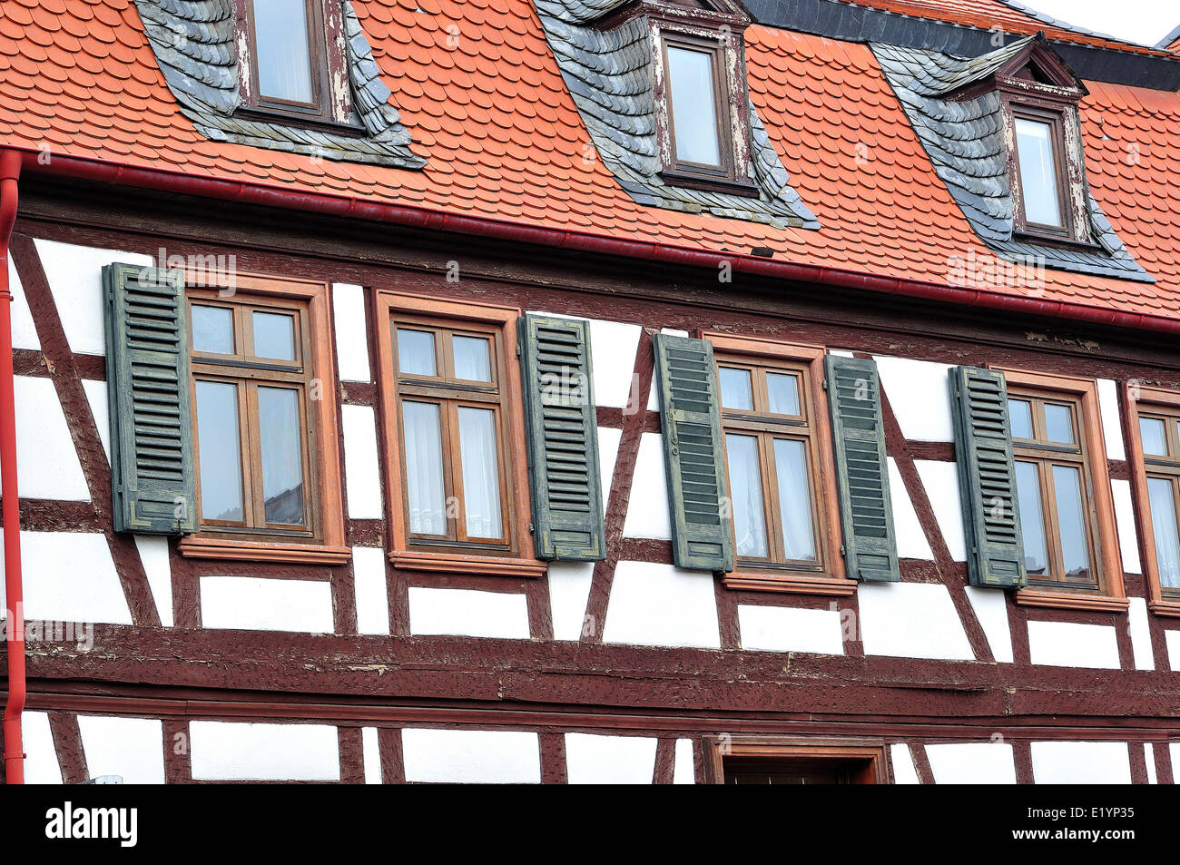 Row of windows in an old german fachwerkhaus Stock Photo - Alamy