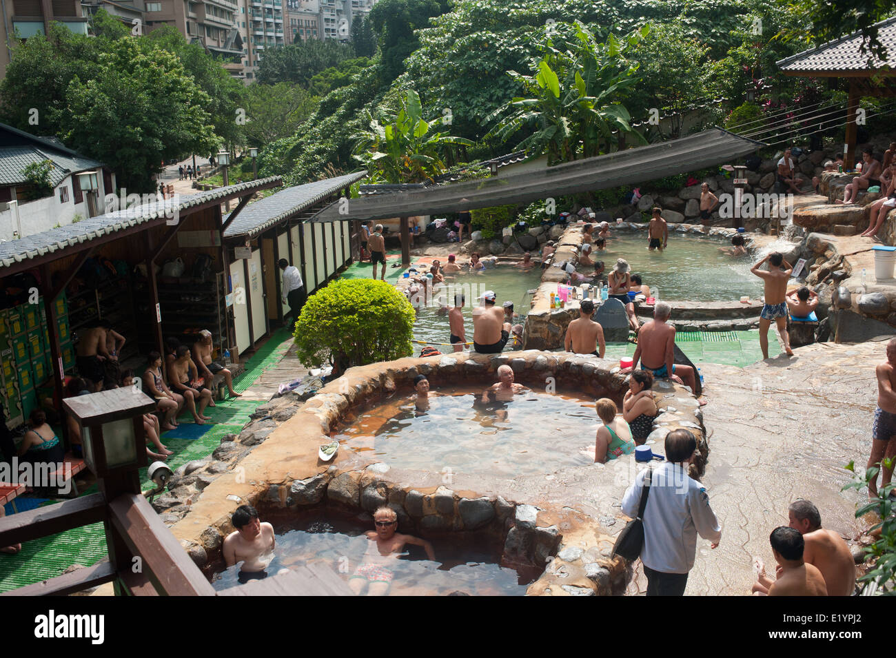 Taipei Taiwan 2014 - Hot springs men relax in the thermal pools of ...