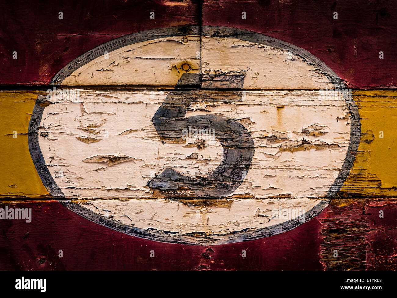 Old painted signs with numerals. Number 5 from a series of numerals ...