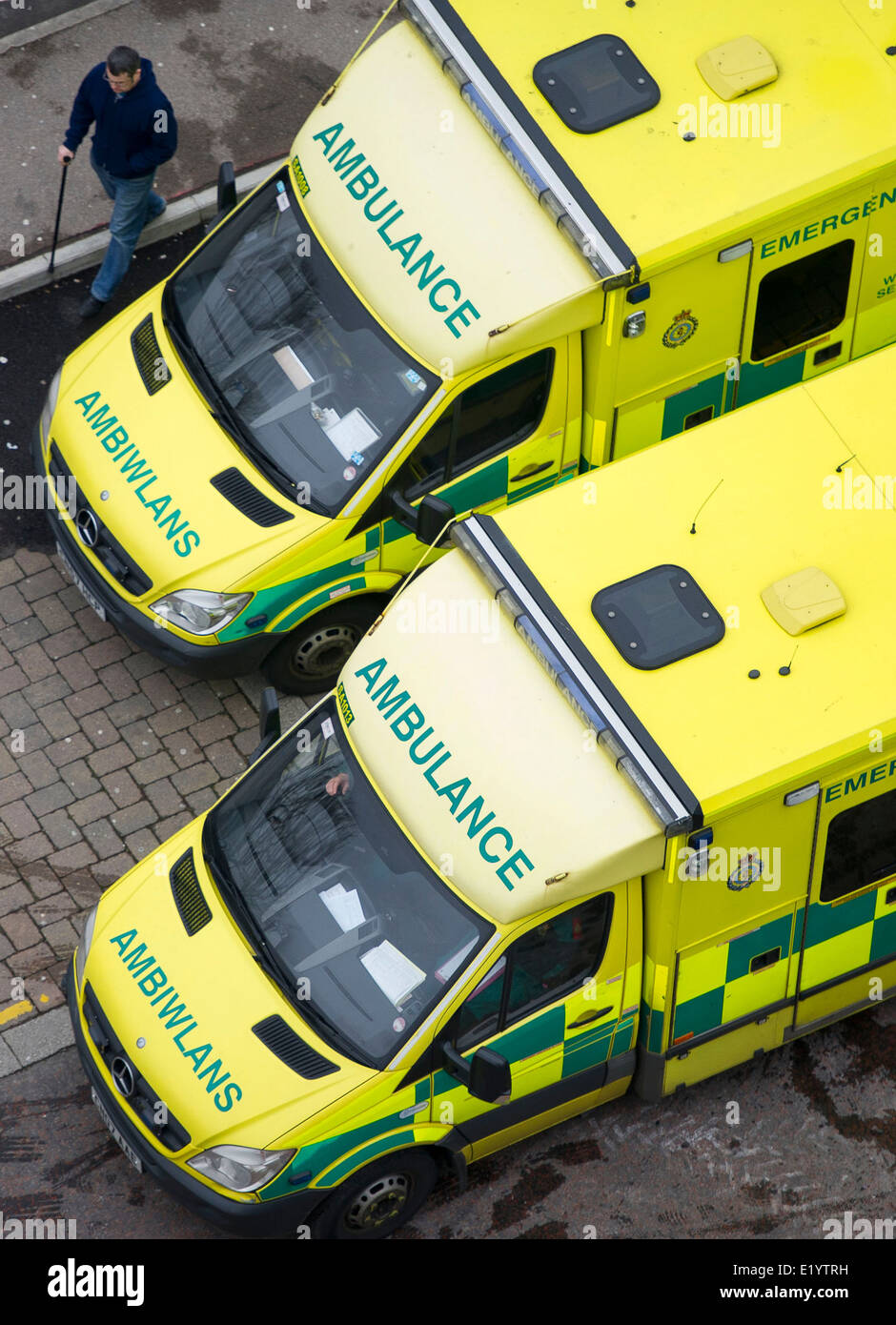 Two Welsh Ambulance service ambulances seen from above Stock Photo - Alamy