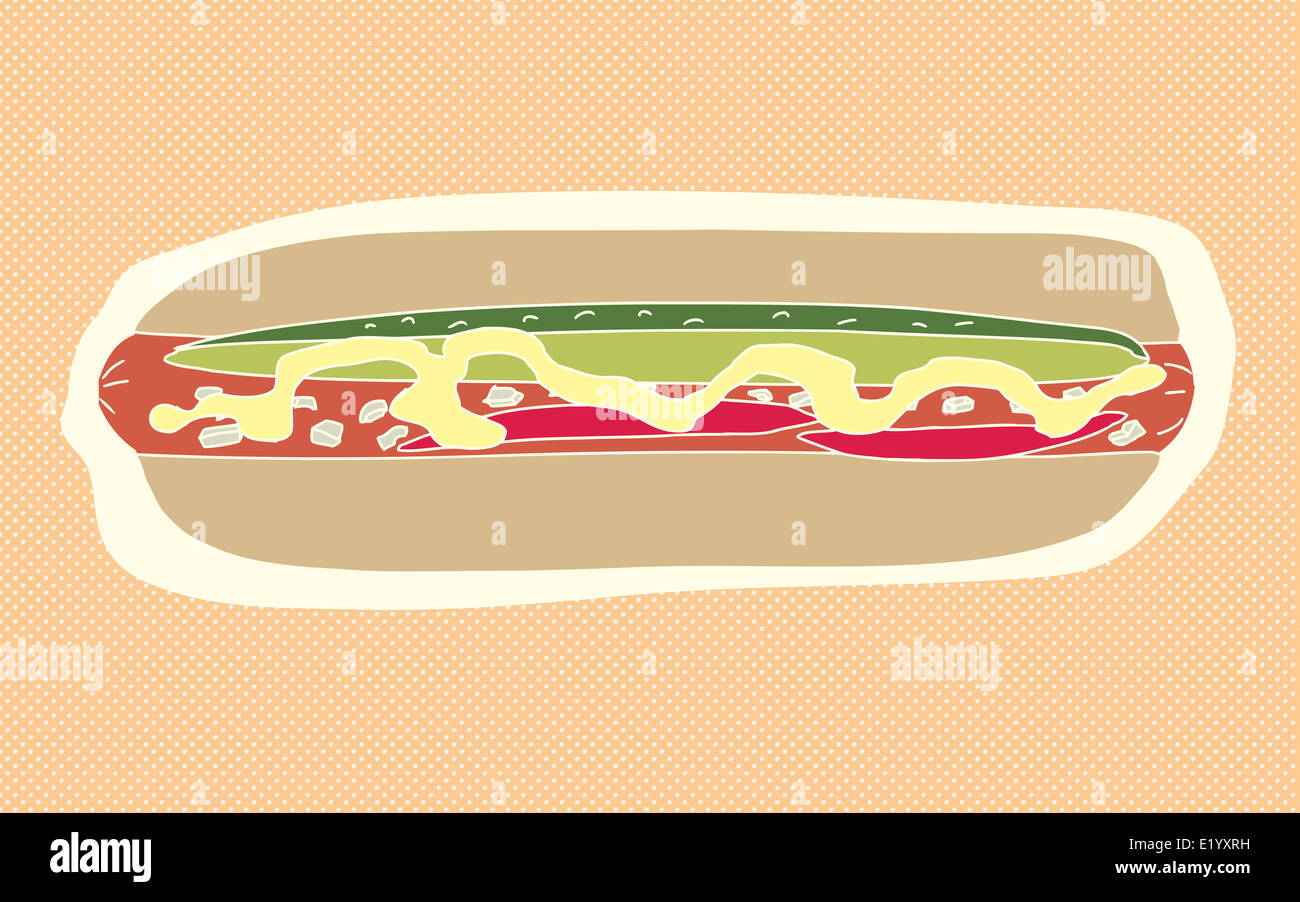 Abstract hot dog doodle over orange background Stock Photo - Alamy