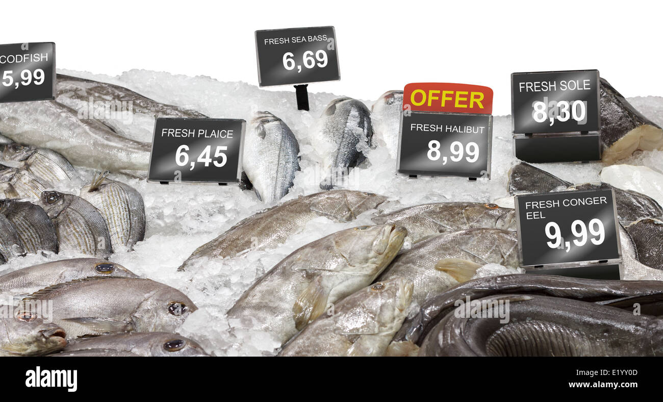 Fresh fish market store counter Stock Photo - Alamy