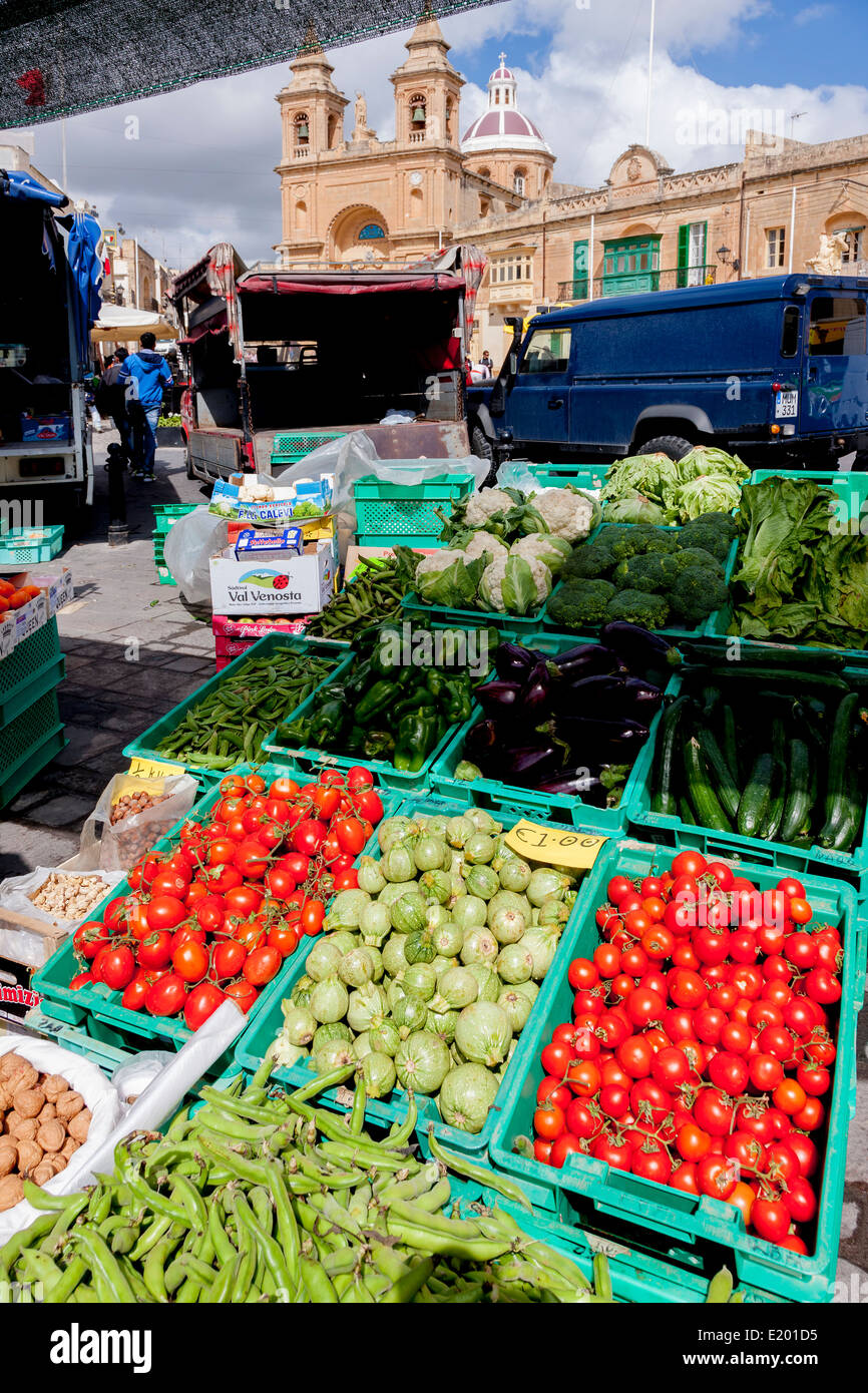 Vegetables laid out on a market stall, Marsaxlokk Malta Stock Photo - Alamy
