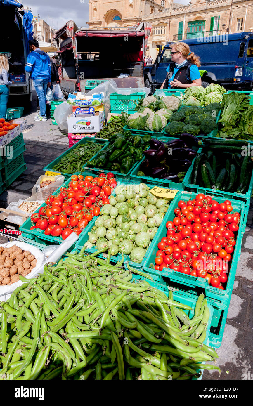 Vegetables laid out on a market stall, Marsaxlokk Malta Stock Photo - Alamy