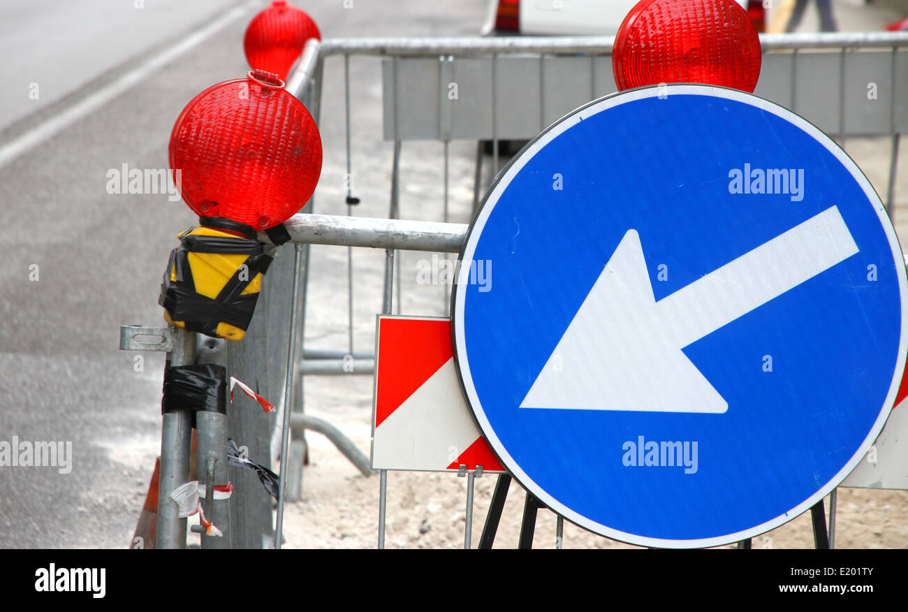 large white arrow of roadwork during an excavation in roadway Stock ...
