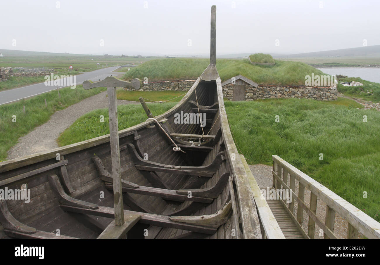 Replica viking long ship Haroldswick Unst Shetland Scotland June 2014 ...