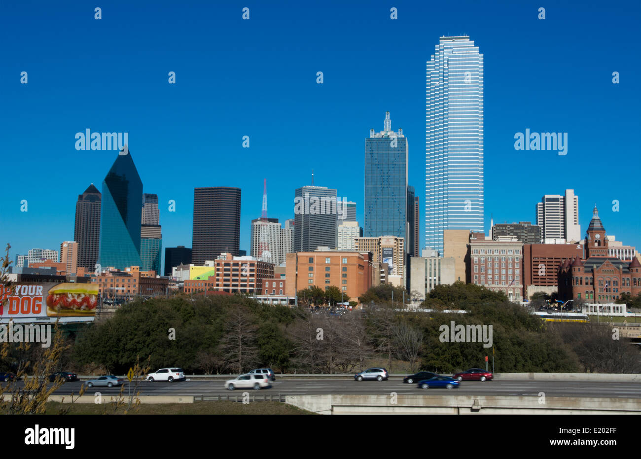 Dallas Texas skyline at sunset of modern skyscrapers in downtown Dallas ...