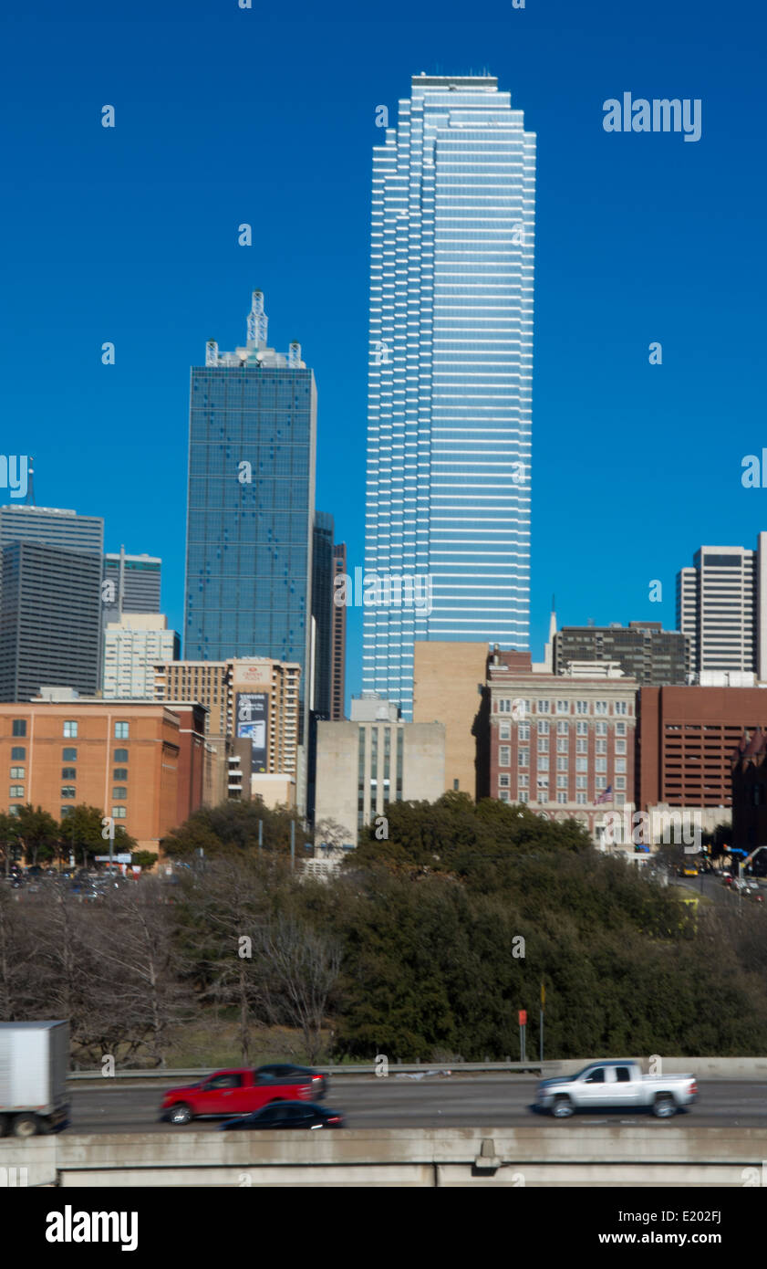 Dallas Texas skyline at sunset of modern skyscrapers in downtown Dallas ...