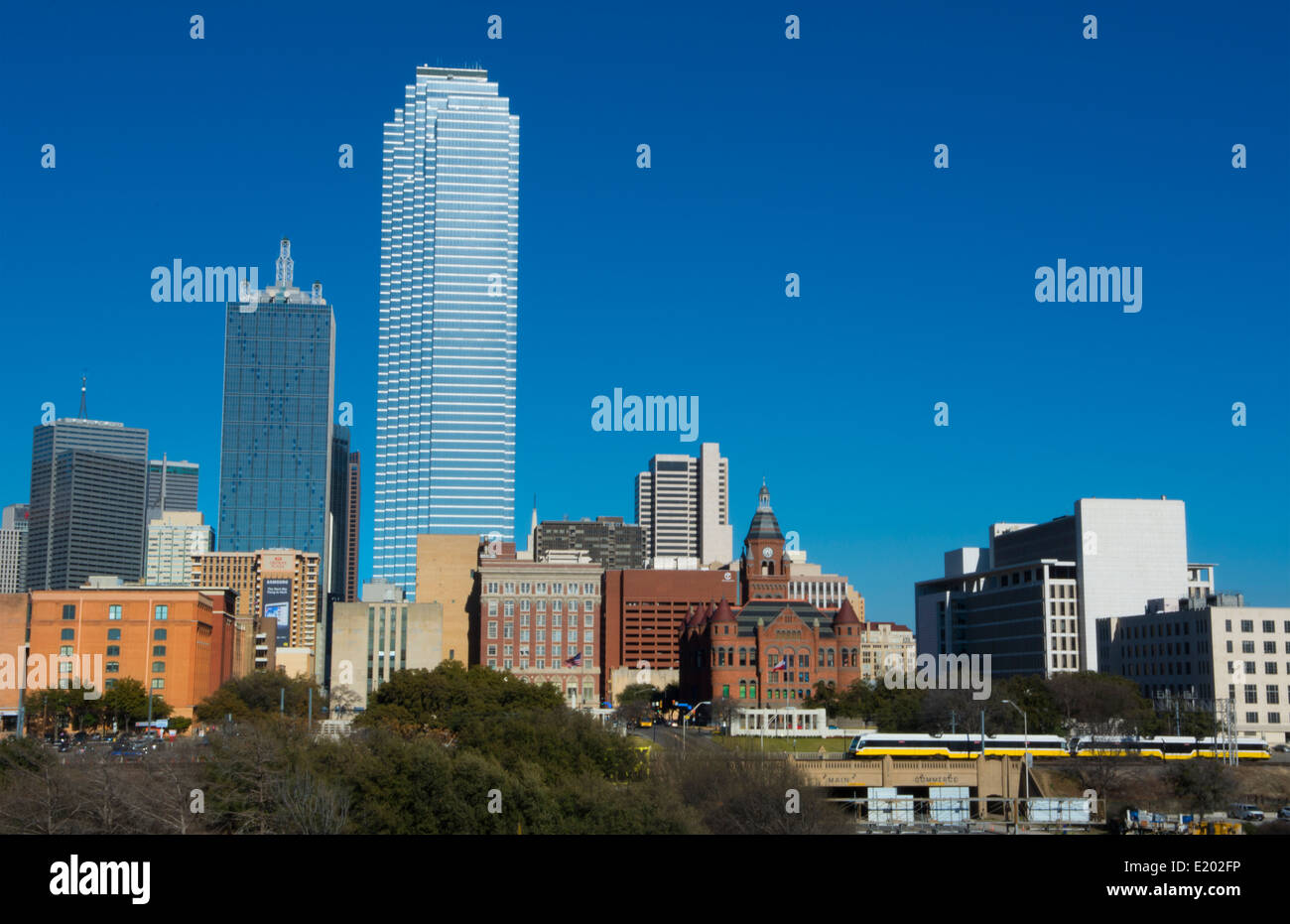 Dallas Texas skyline at sunset of modern skyscrapers in downtown Dallas ...