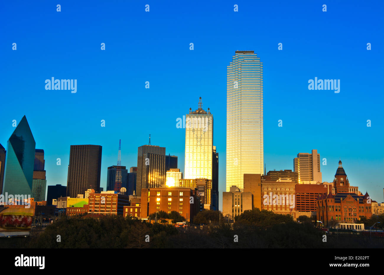 Dallas Texas skyline at sunset of modern skyscrapers in downtown Dallas ...