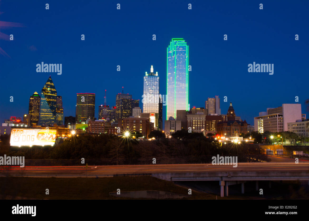 Dallas Texas skyline at sunset twilight night exposure of modern ...
