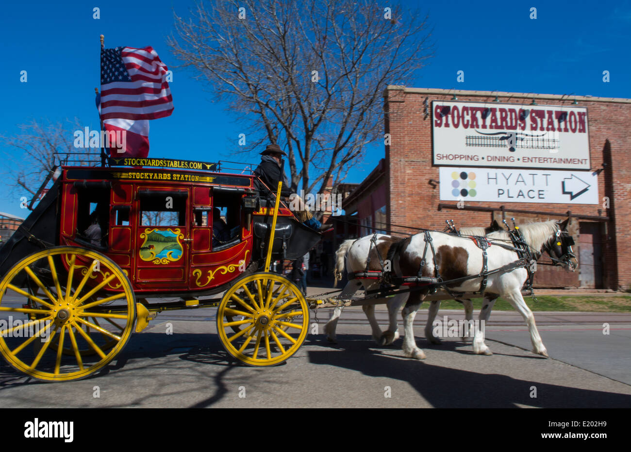 Ft Worth Texas Main Street red stagecoach for tourists to ride near The ...