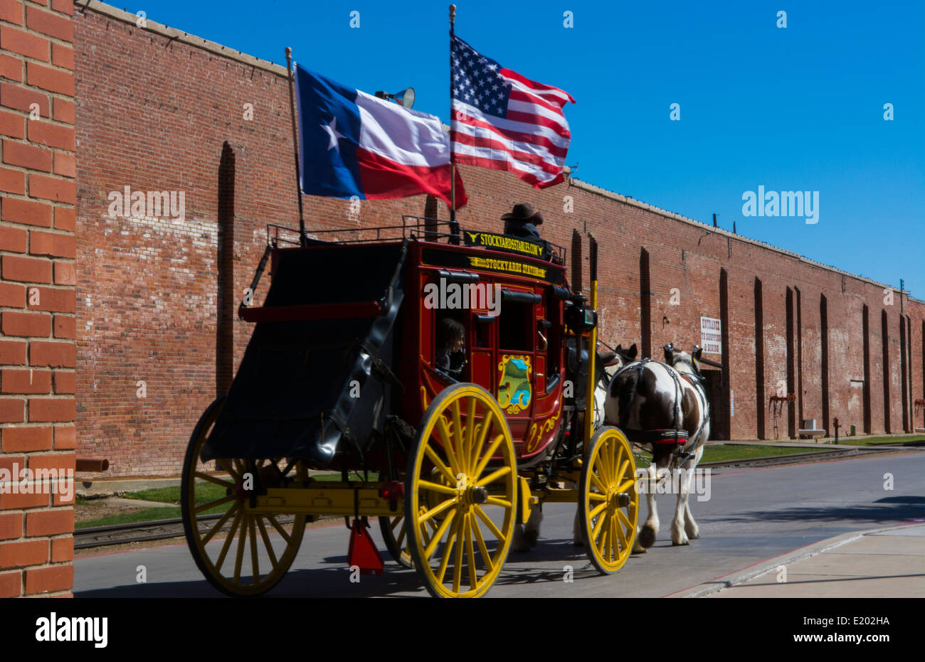 Ft Worth Texas Main Street red stagecoach for tourists to ride near The ...