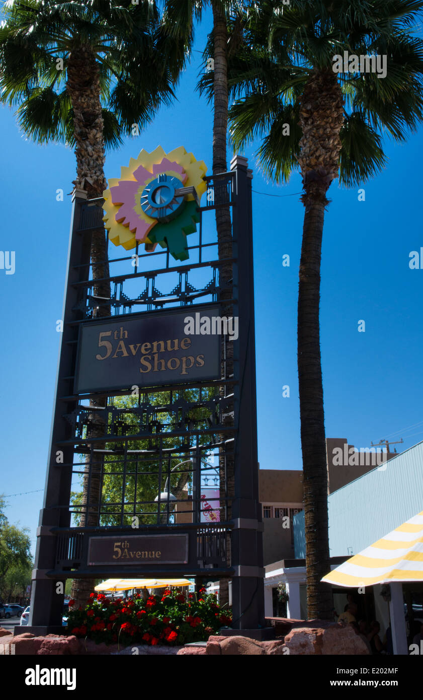 Old Scottsdale Arizona tourist area at the 5th Avenue Shops sign on ...