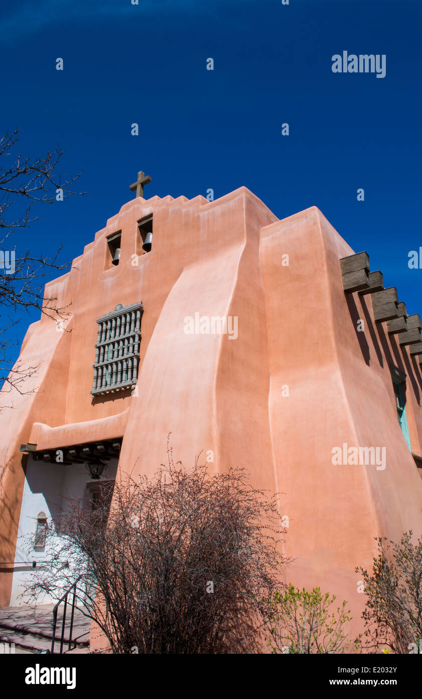Santa Fe New Mexico First Presbyterian Church with blue sky the oldest ...