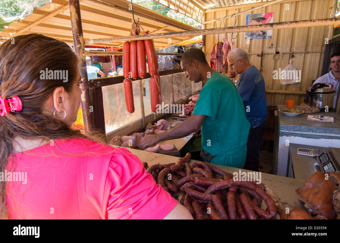 Havana Cuba local market of food meat for sale with local people buying ...