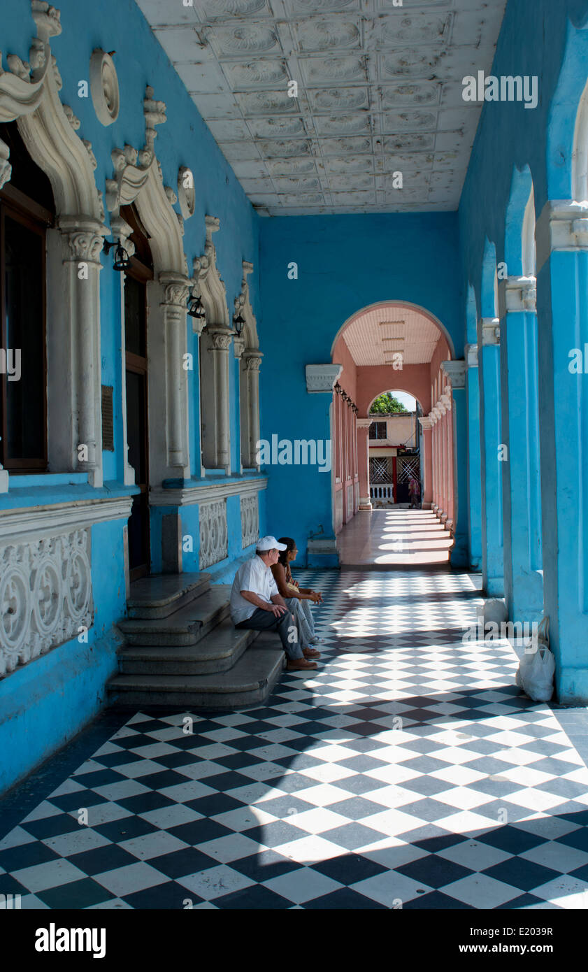Palmira Cuba old building with blue pillars and black and white ...