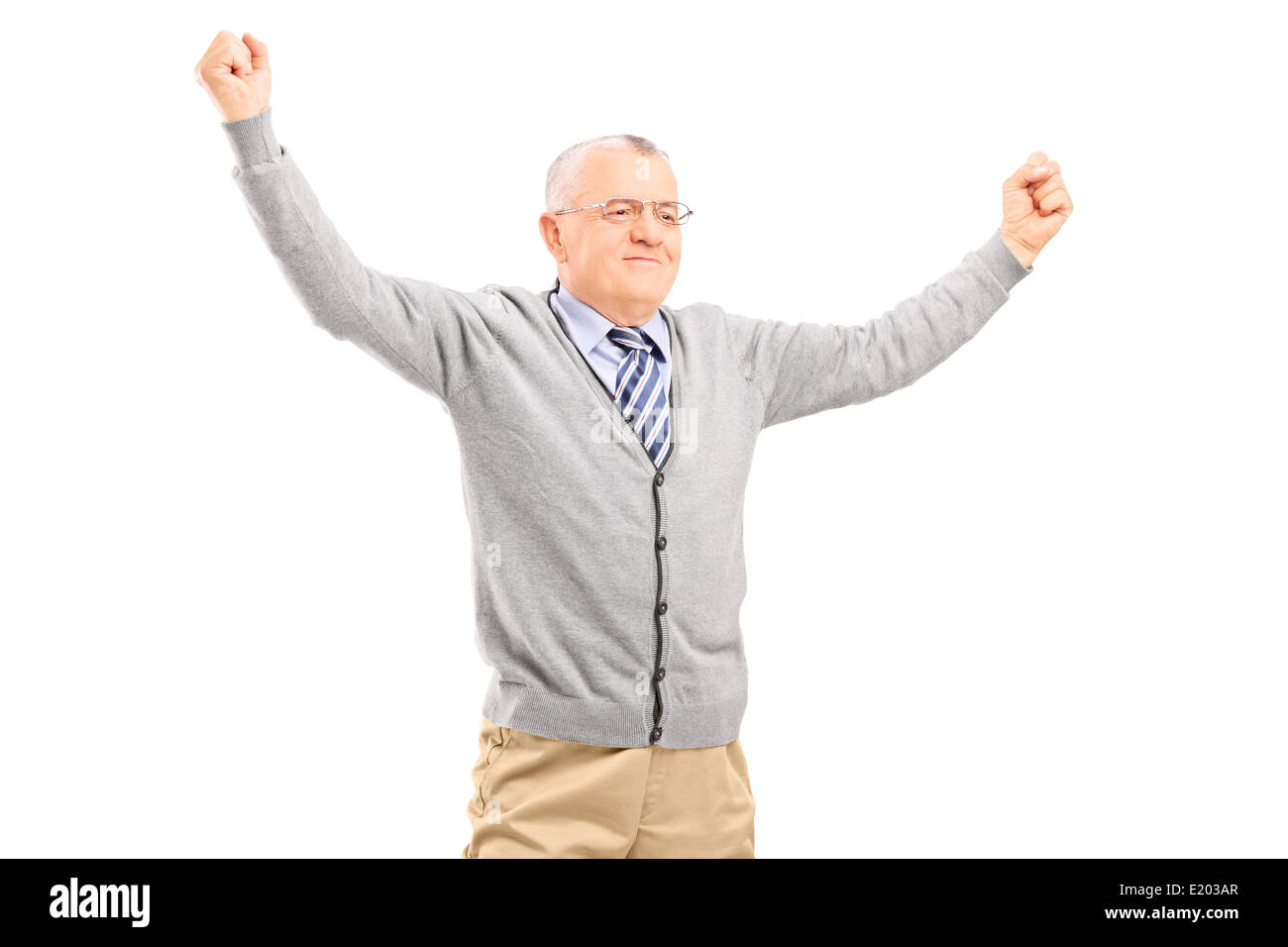 Smiling man raising hand hi-res stock photography and images - Alamy
