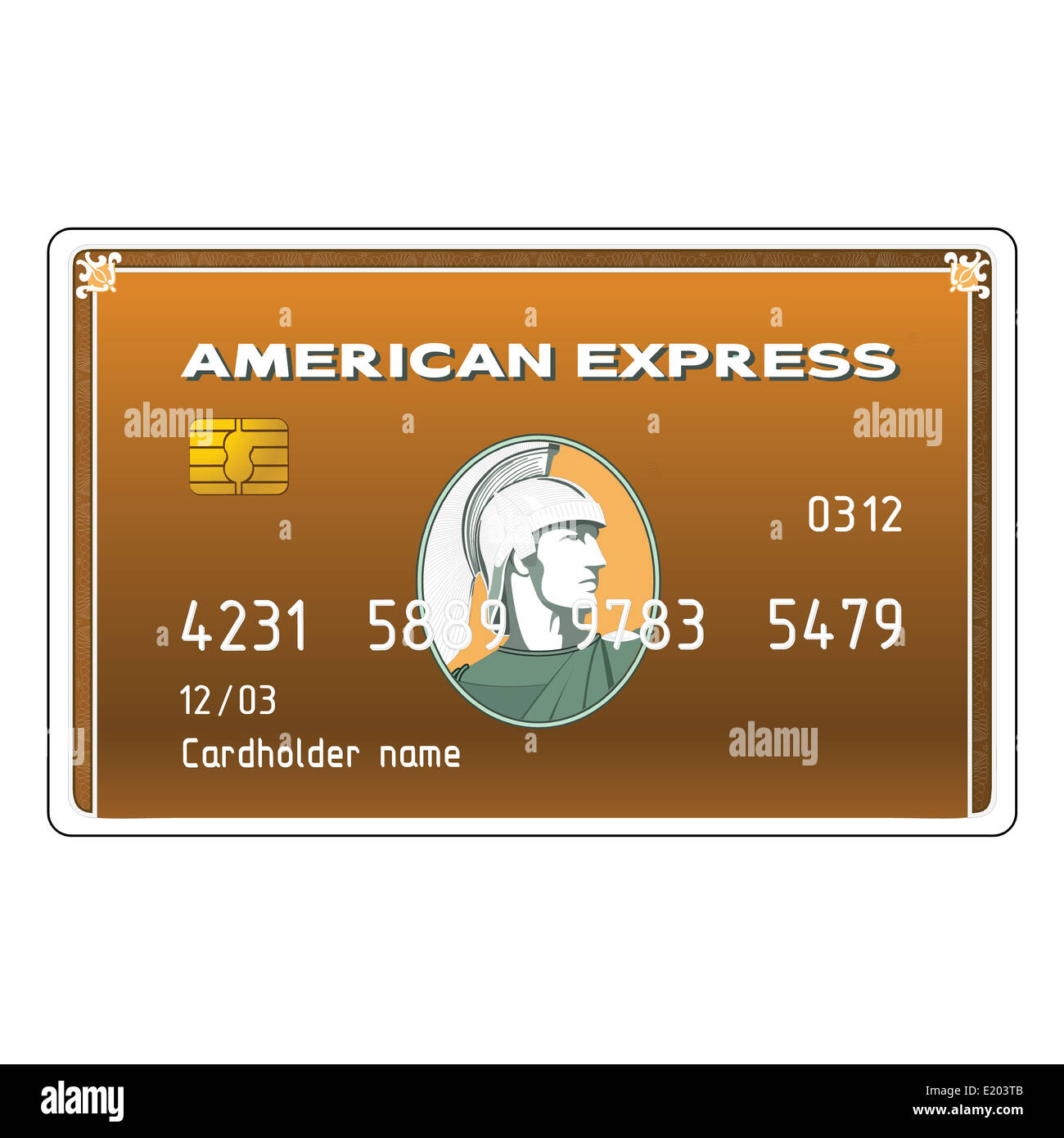 Illustration of an American Express credit card featuring a gold design ...