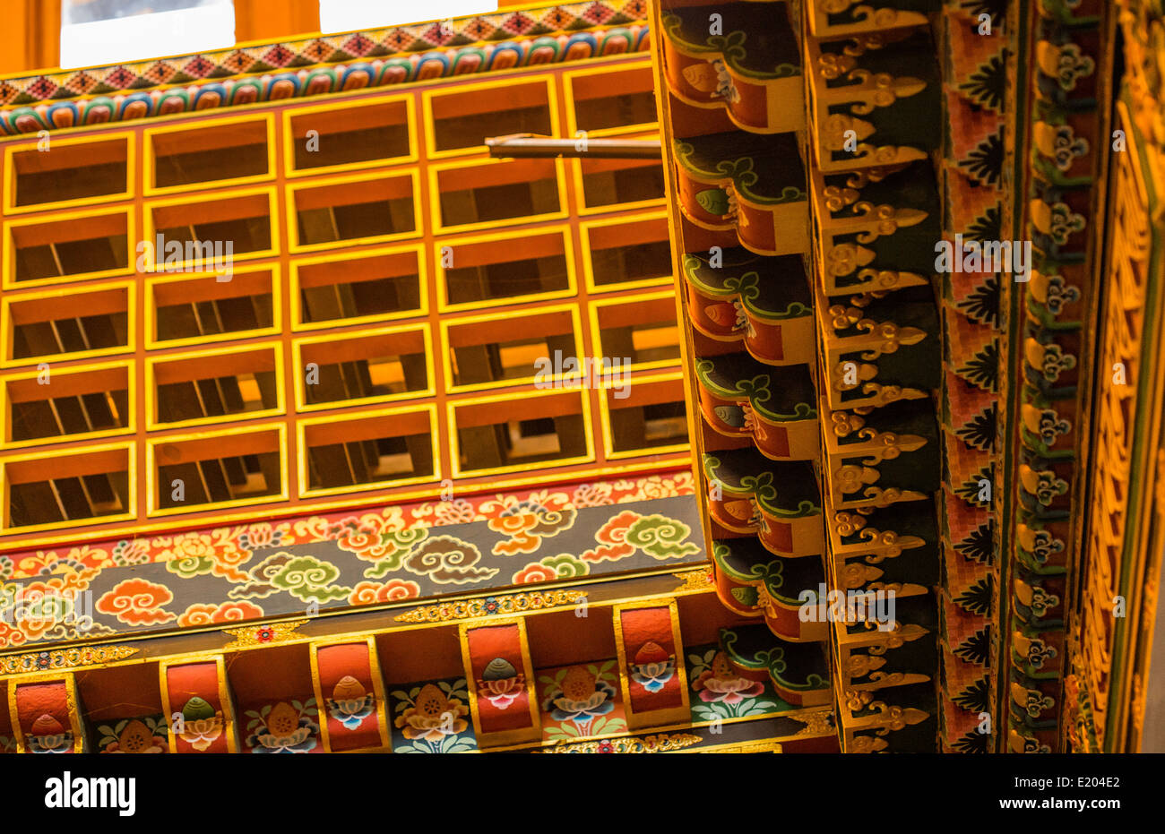 Nepal Detailed interior of the Kharigandentenphelling Monastery nunnery ...