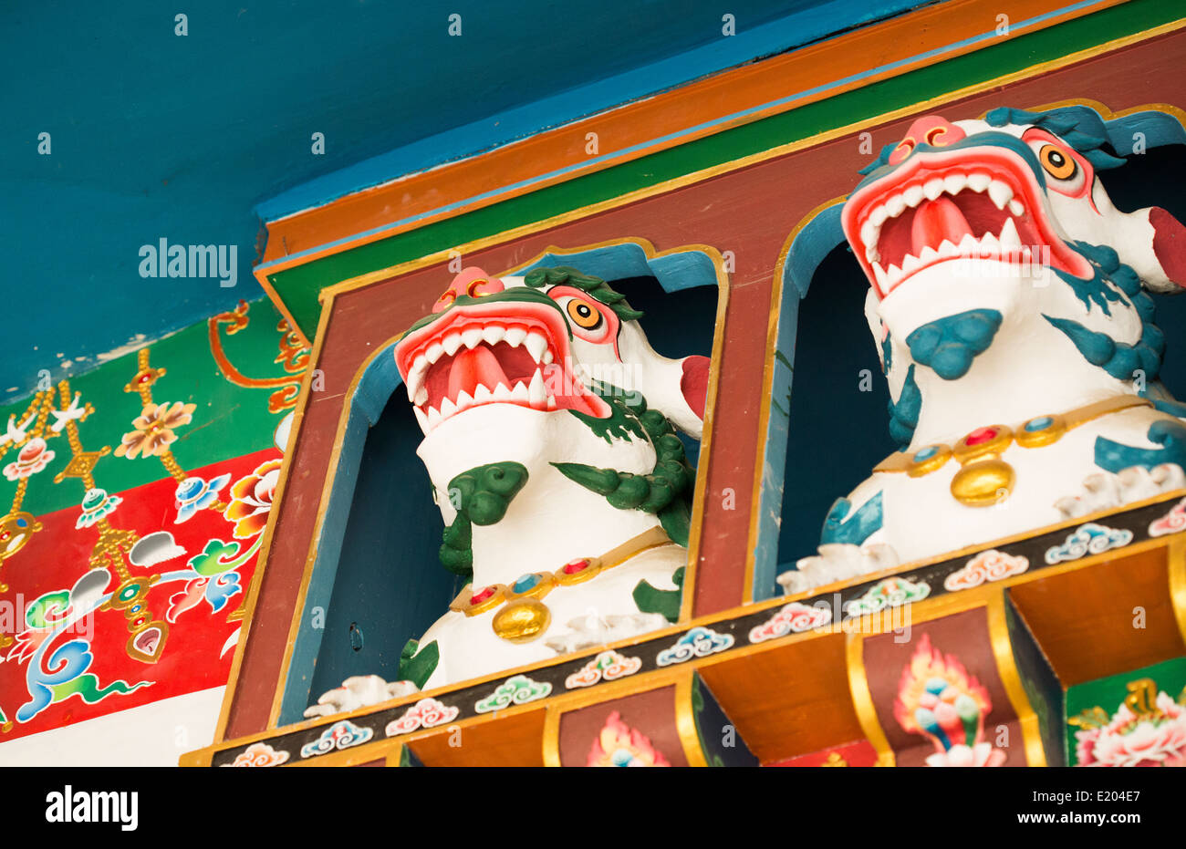 Nepal Detailed interior of the Kharigandentenphelling Monastery nunnery ...